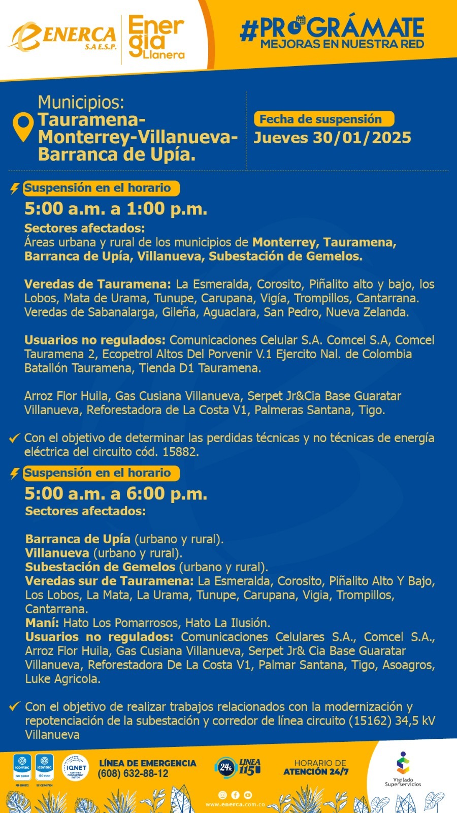 Enerca anuncia suspensión programada del servicio eléctrico en el sur ...